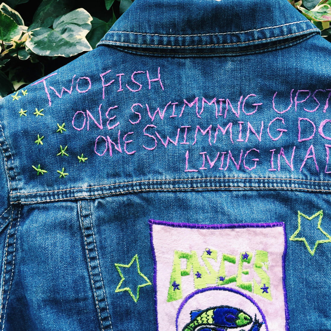 PISCES Zodiac Hand-Embroidered Vintage Denim Jacket – Larkin and Larkin